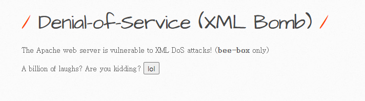 (bWAPP)Denial-of-Service (XML Bomb) - print(‘g2h’)